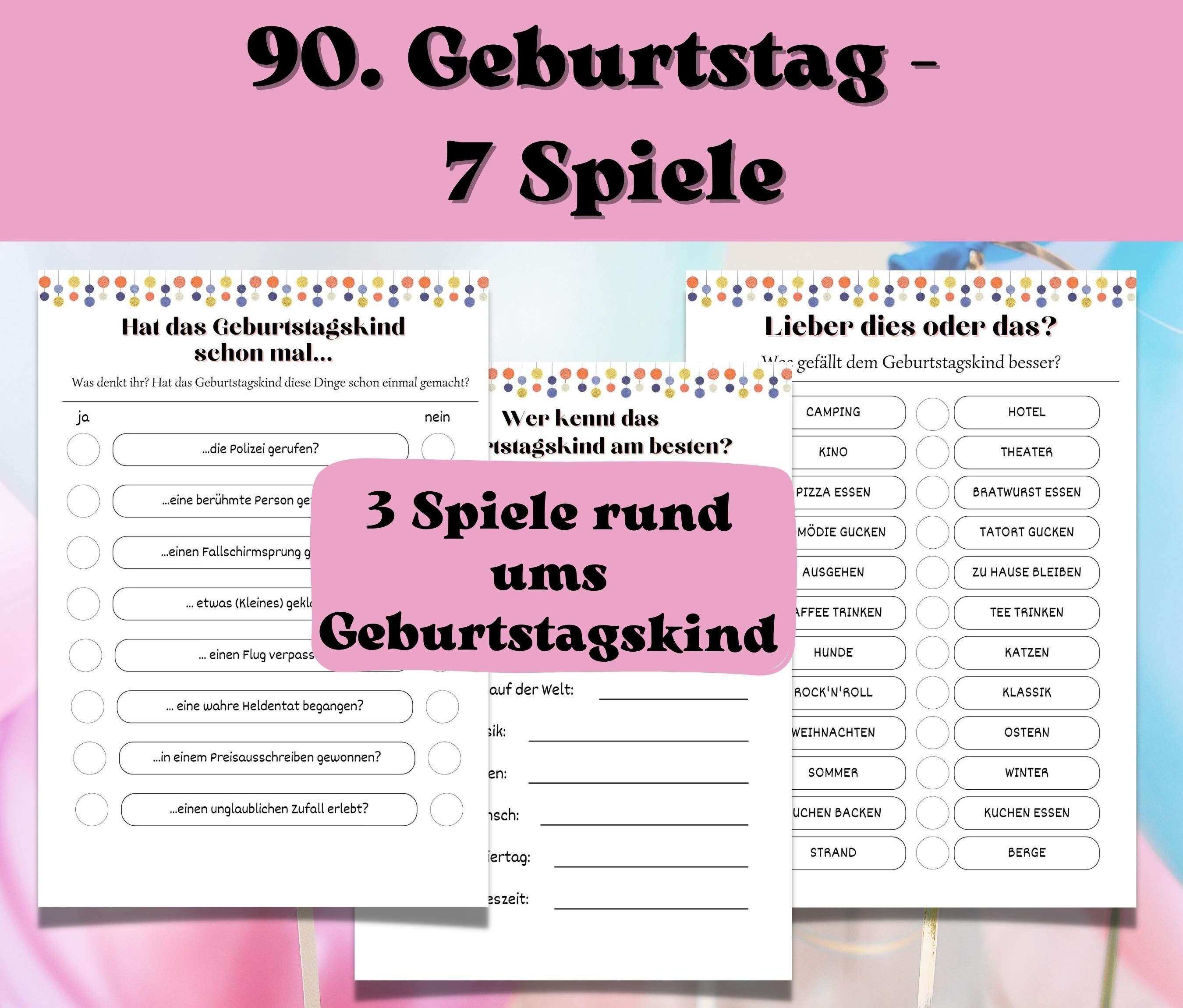Spiele für den 90. Geburtstag Partyspiele zum Ausdrucken 90. - Etsy Schweiz