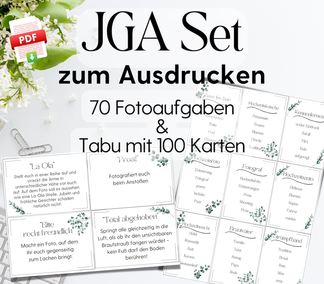 Boho Spiele Set JGA, JGA Tabu und Fotosafari zum Ausdrucken, Spiel Ideen für den ...