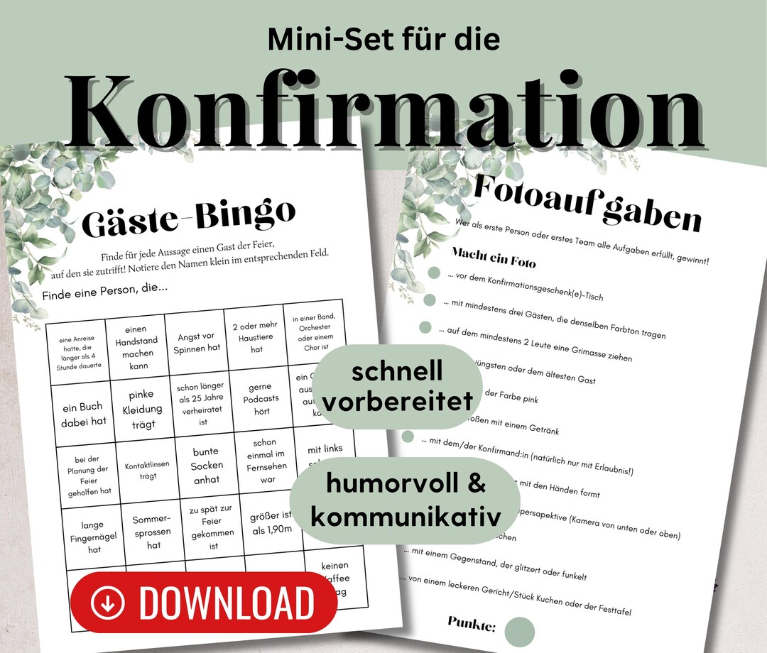 Mini Game Set for Confirmation With Guest Bingo and Photo Tasks, Games ...