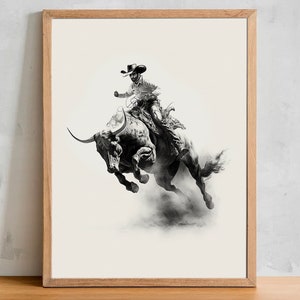 Bullrider Illustration Print, Western Decor, Southwestern Art, Cowboy ...