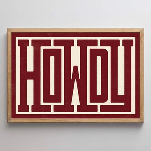 Howdy Typography Art Print Maroon, Western Decor, Southwestern Wall Art ...