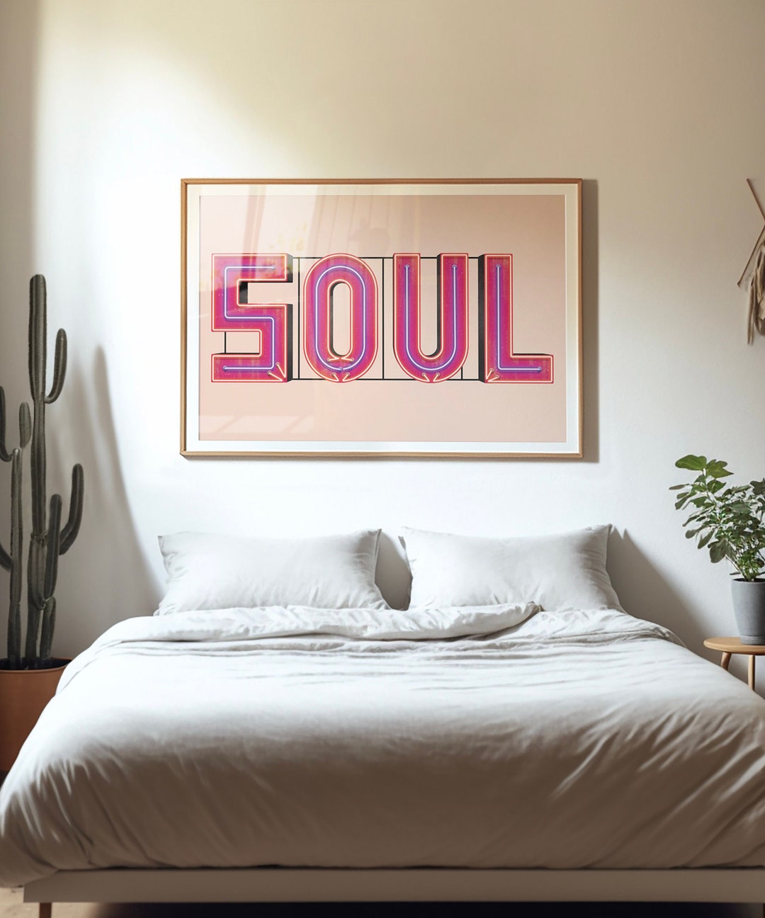 SOUL Neon Sign Typography Poster, Eclectic Wall Decor, Boho Art, Type ...