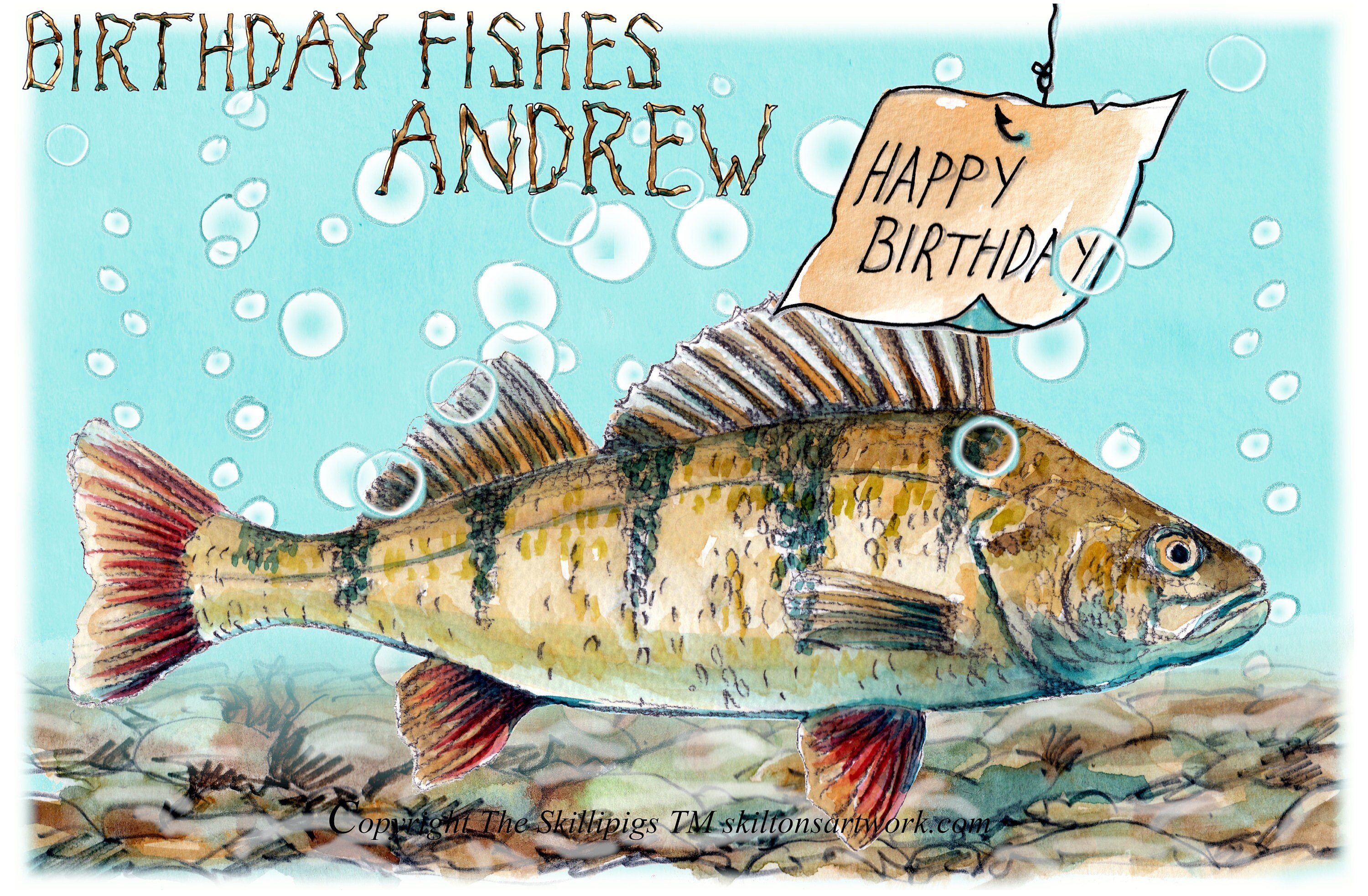 2414 HAPPY BIRTHDAY Card, 'birthday Fishes' Wishes, Get It? Perch Fish ...