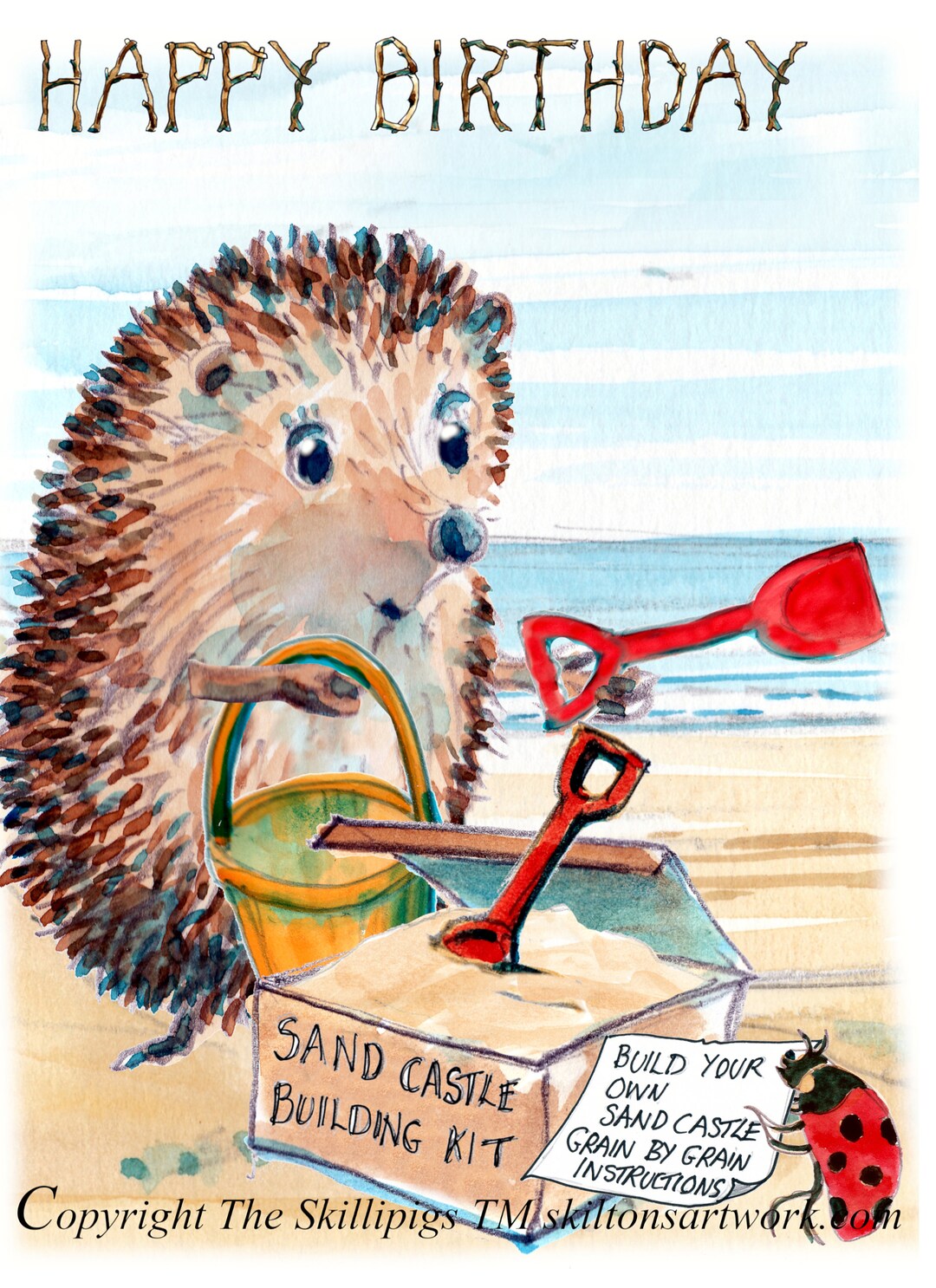 3857 Sea Side Birthday Card HAPPY BIRTHDAY Building a Sand Castle on a ...