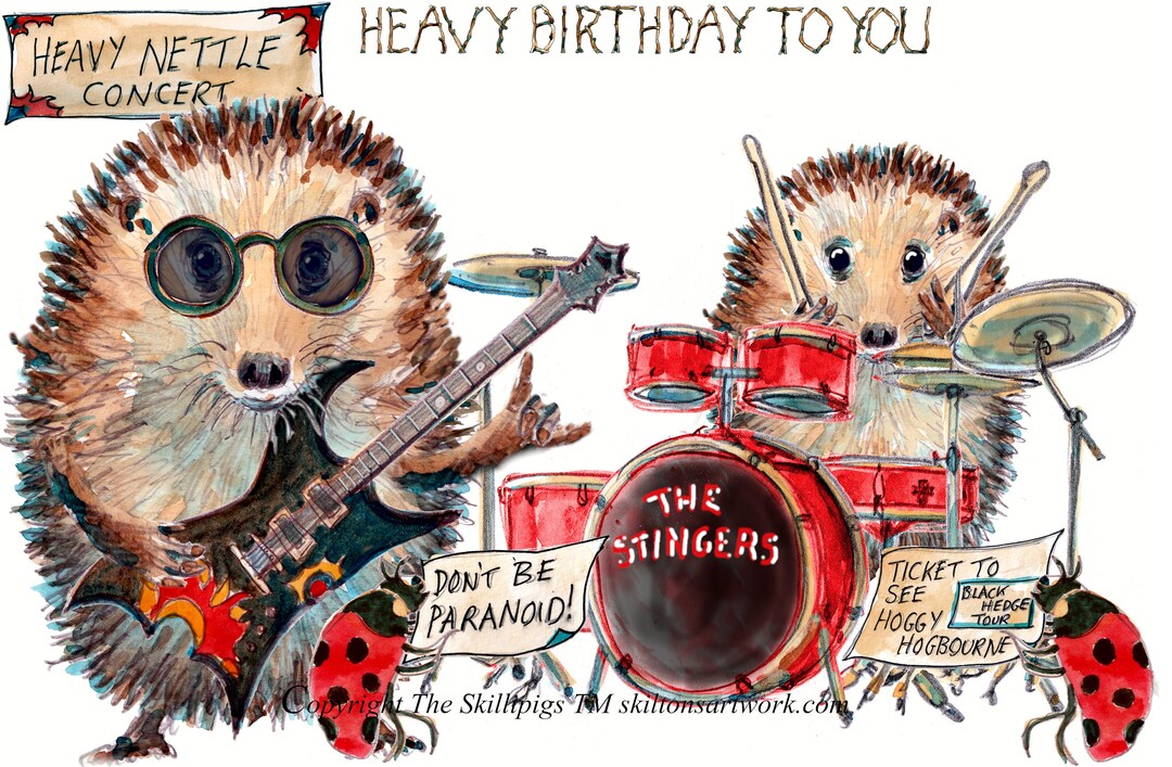 Happy Birthday, Heavy Birthday to You, Metal Card. Hedgehog Band 'the ...