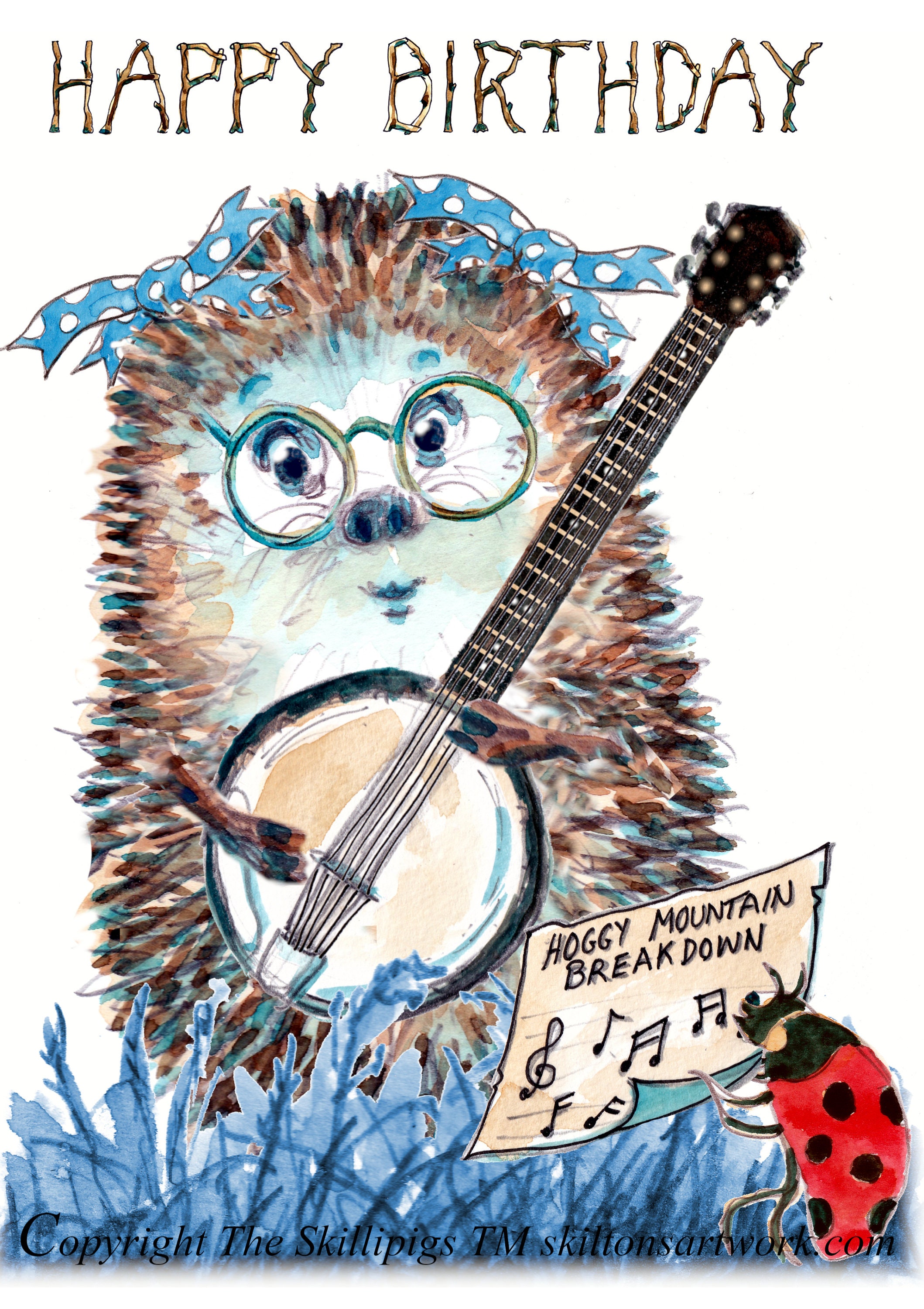 Happy Birthday Card With Blue Grass Banjo Player Female - Etsy