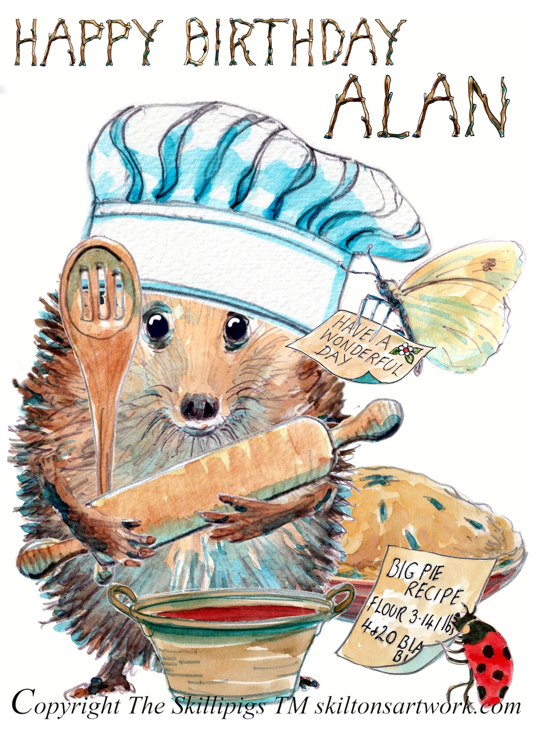 3365 Chef Birthday Card or Cooking Hedgehog With His Hat, Rolling Pin ...
