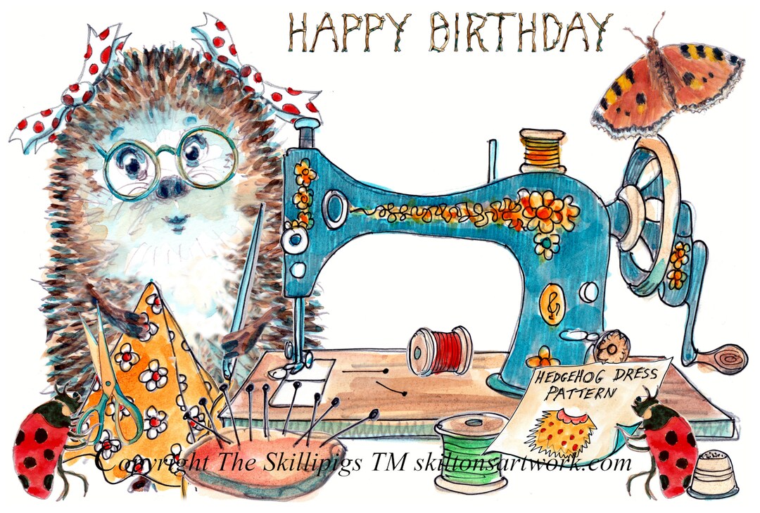 Dress Making Birthday Card With Sewing Machine , Pattern Cotton Needles ...