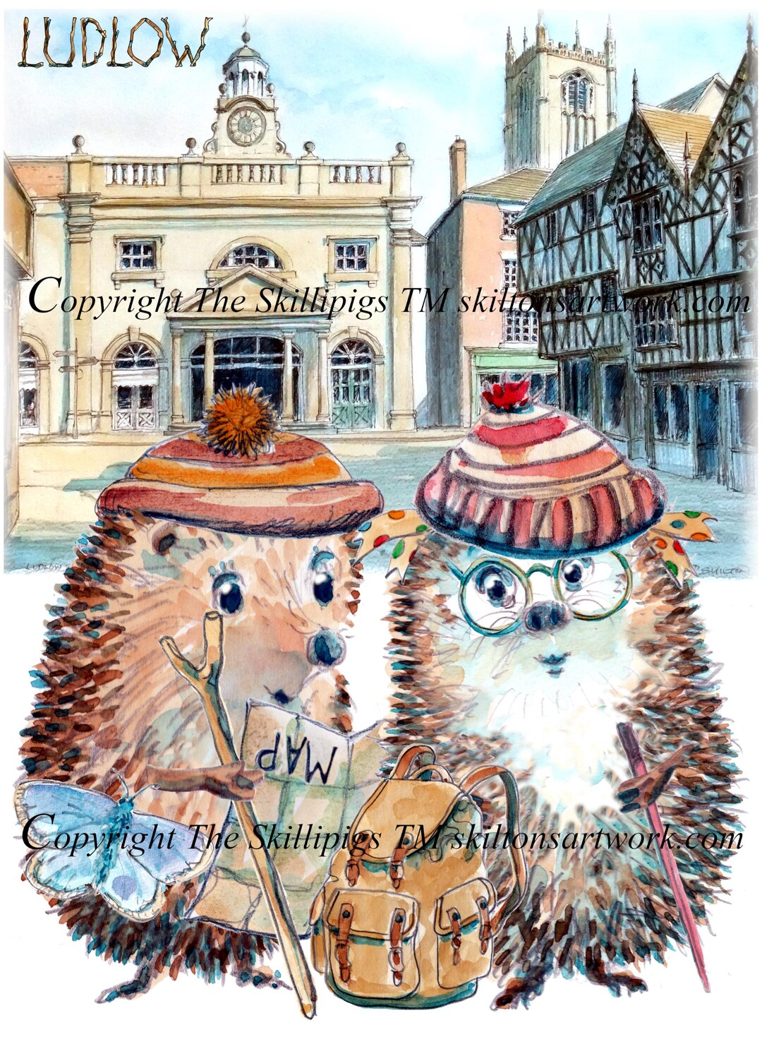 87 LUDLOW Shropshire Butter Cross Hedgehog Greeting or Birthday Card ...