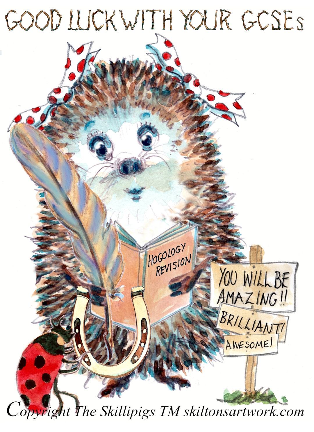 3134 Exam GOOD LUCK Card With Your Gcses Female Hedgehog With School ...