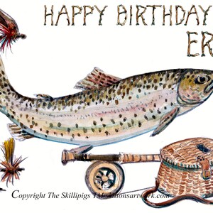 HAPPY BIRTHDAY Card for River or Lake Fisherman Angler Brown Trout and ...