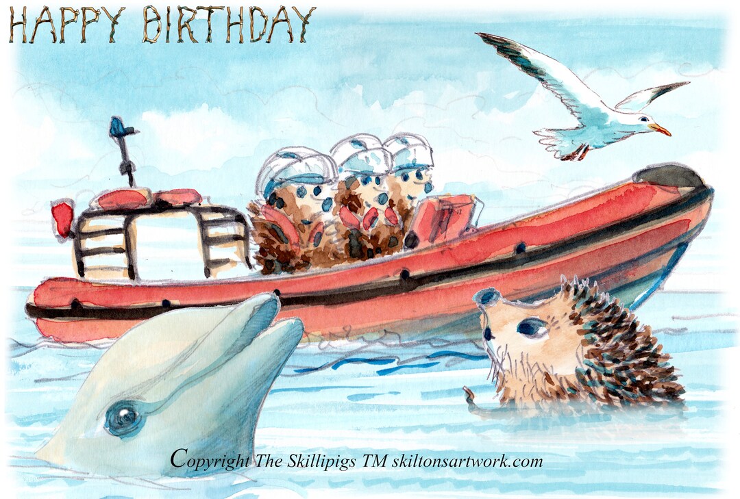 Lifeboat Birthday Card. HAPPY BIRTHDAY Brave Lifeboat Men hedgehogs at ...