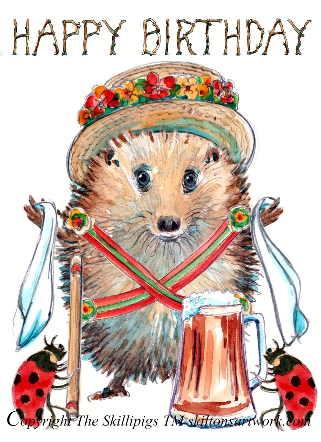 3561 HAPPY BIRTHDAY Card English Morris Dancer Dancing Straw Hat, Pint ...