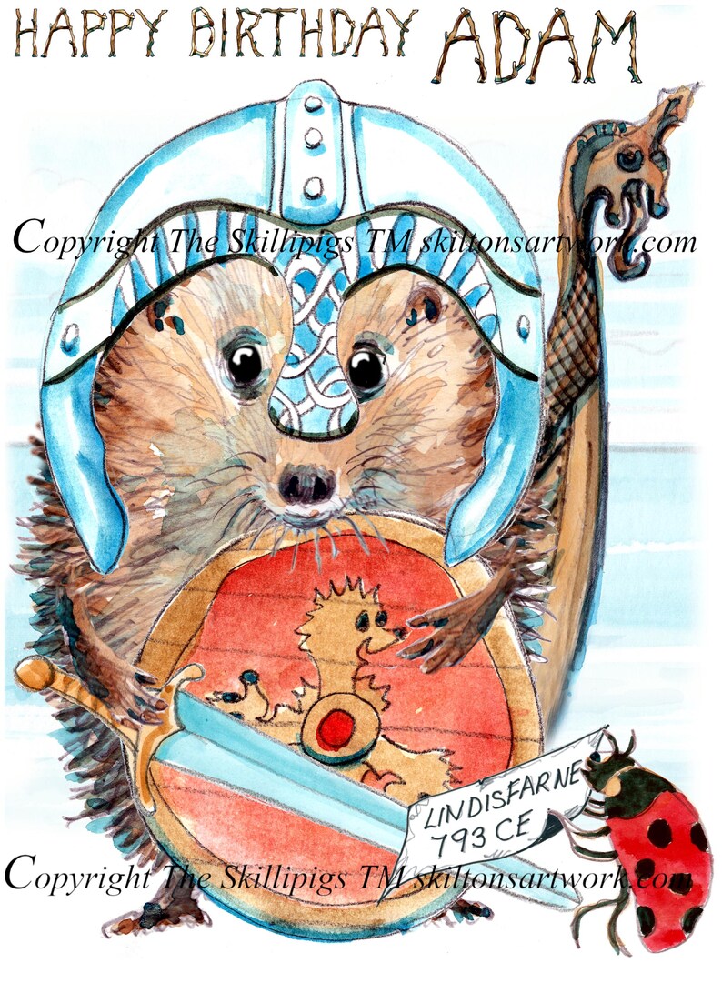 4875 Viking Hedgehog Birthday Card, Re-enactment Warrior Watercolour ...