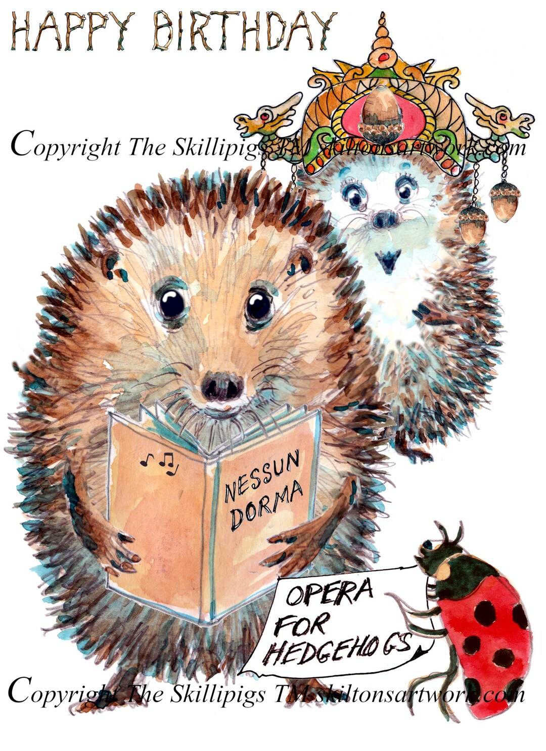 5157 Opera Singer Birthday Card Hedgehog Who Loves Singers. Watercolour ...