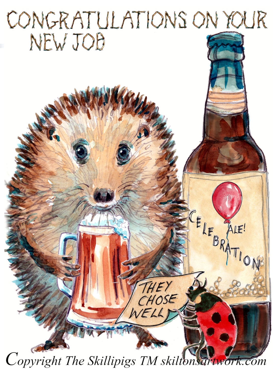 3038 NEW JOB Congratulations, a Male Hedgehog With a Celebration Beer ...
