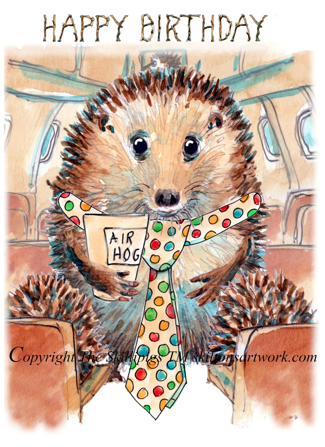 4424 Cabin Crew Birthday Card Hedgehog Male Flight Attendant or Steward ...