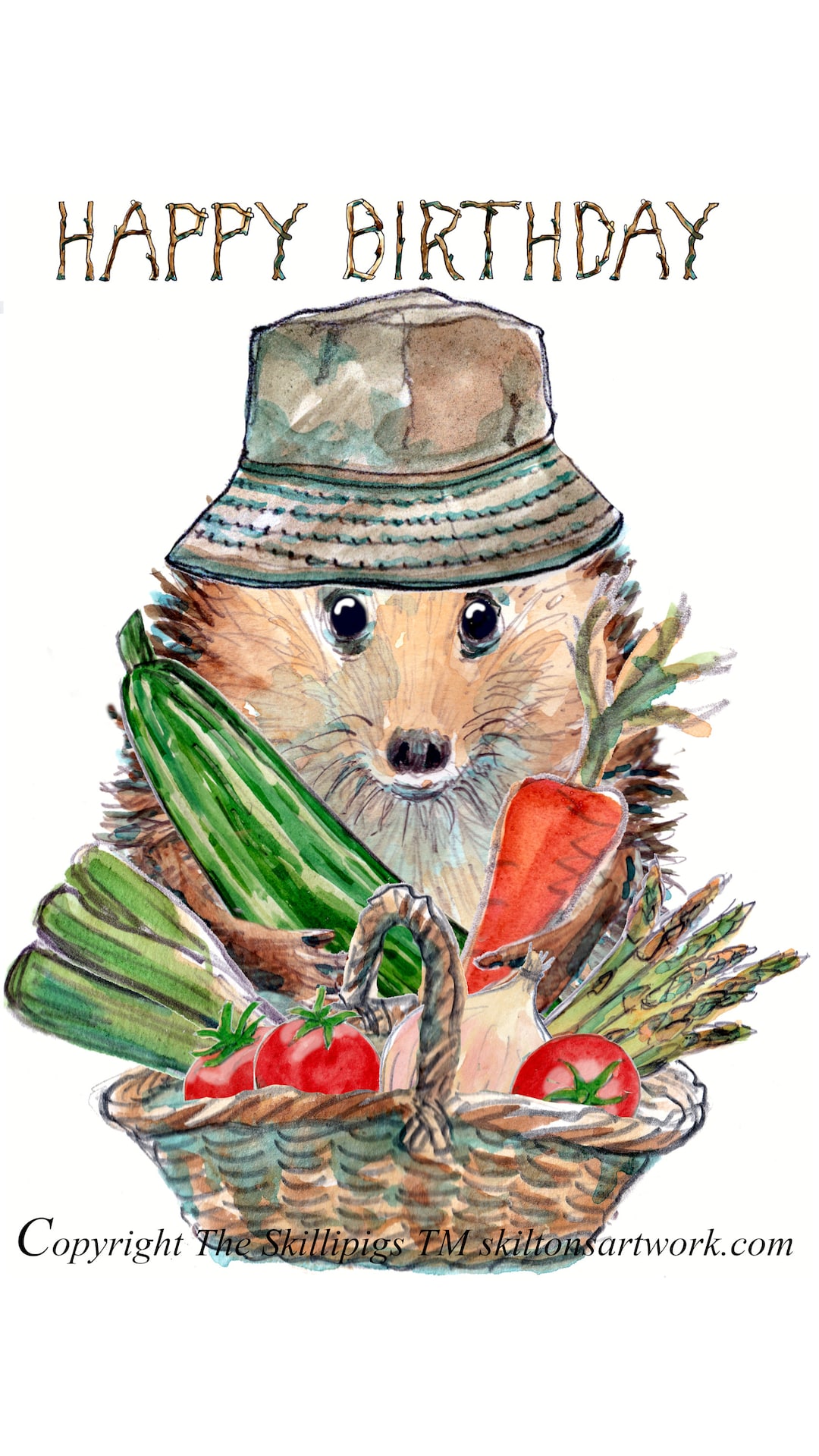 Gardener HAPPY BIRTHDAY Card Allotment Hog, Gardener Vegetables Basket ...