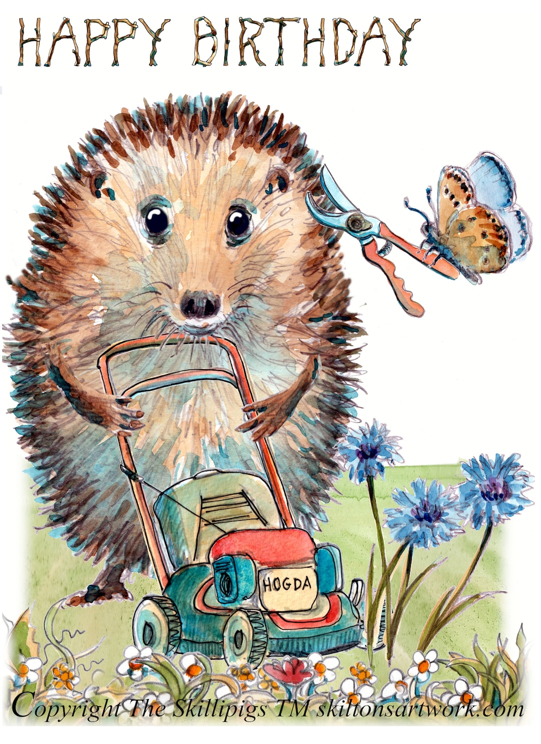 Gardener Birthday Card Happy Birthday Lawn Mowing Flowers Garden Tools ...