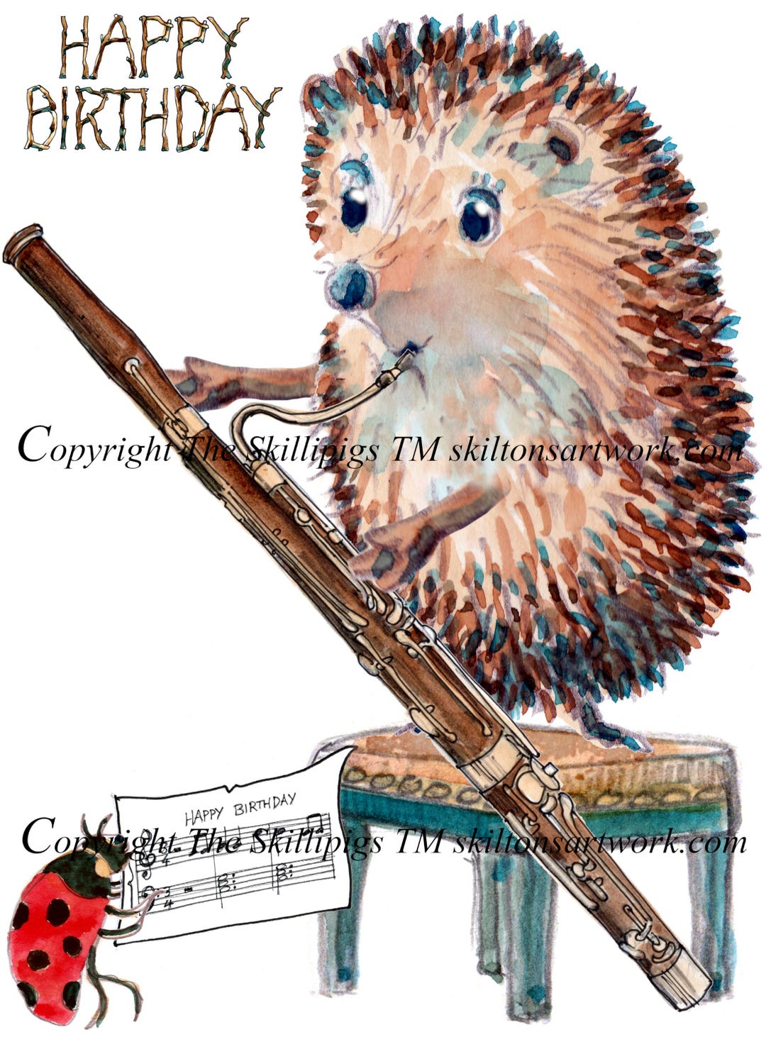5004 Bassoon Player Happy Birthday Card Hedgehog Playing This Woodwind ...