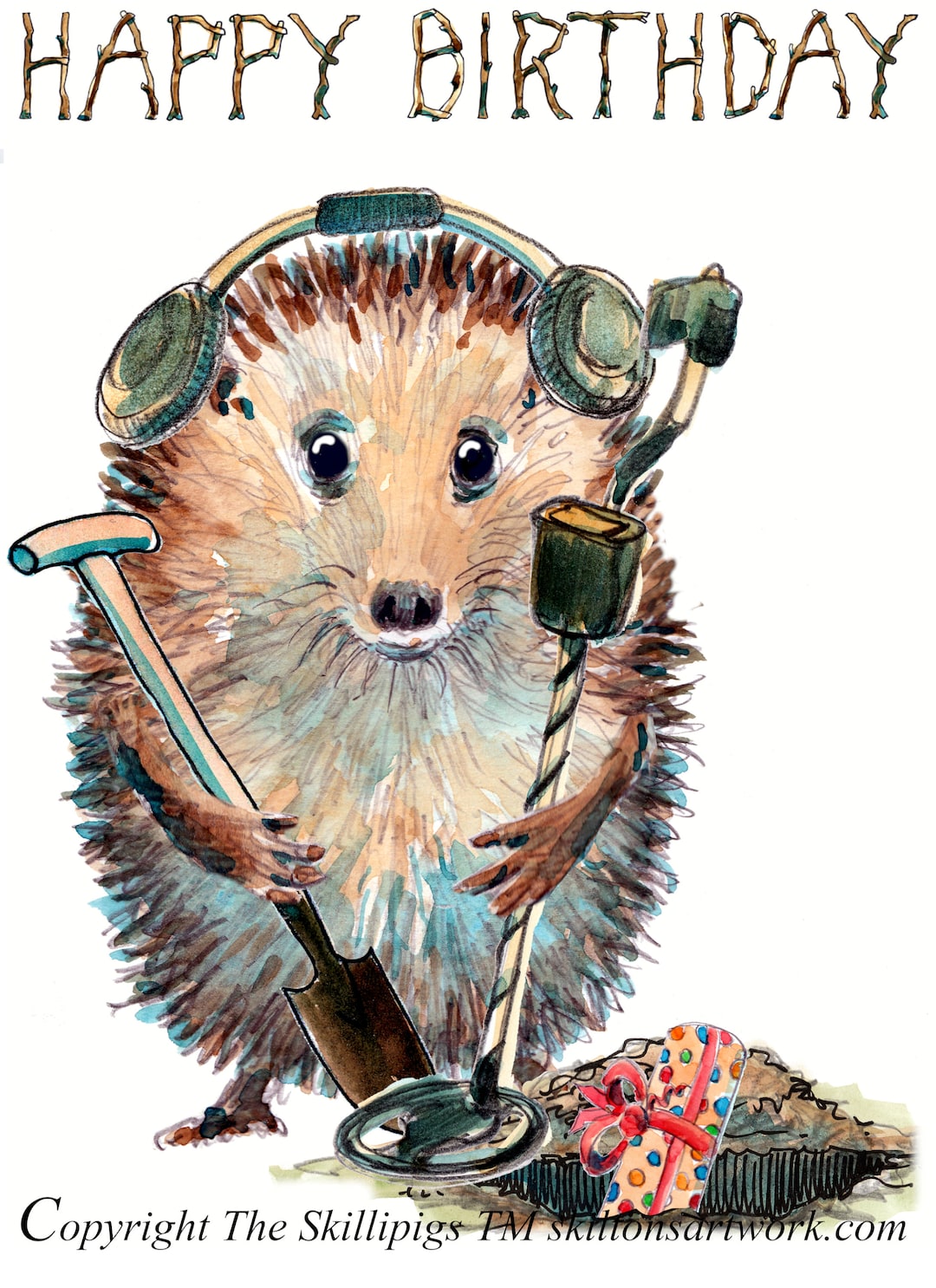 1954 Metal Detector HAPPY BIRTHDAY Card, A Detectorist Hedgehog With ...