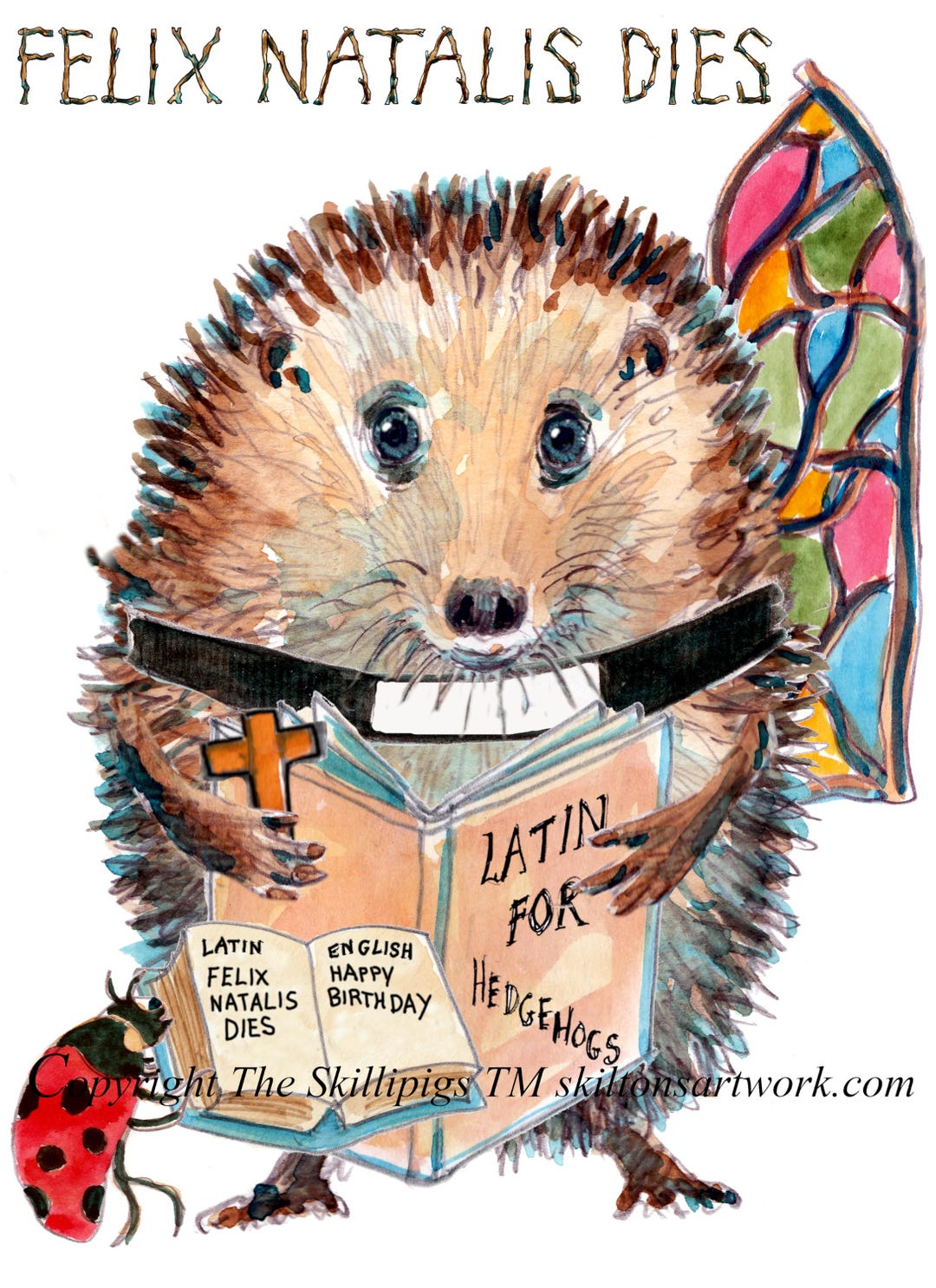 4668 Vicar Happy Birthday Card in Latin, Bilingual, Male Hedgehog ...