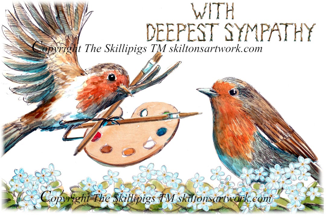 5146 Robin Sympathy Card, Forget-me-nots Bereavement Art Watercolour ...