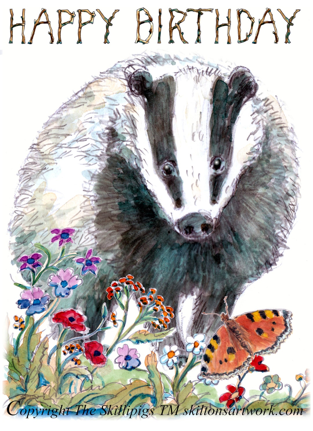 2115 Badger HAPPY BIRTHDAY Card, Adult Badger Boar or Sow Near Its Set ...