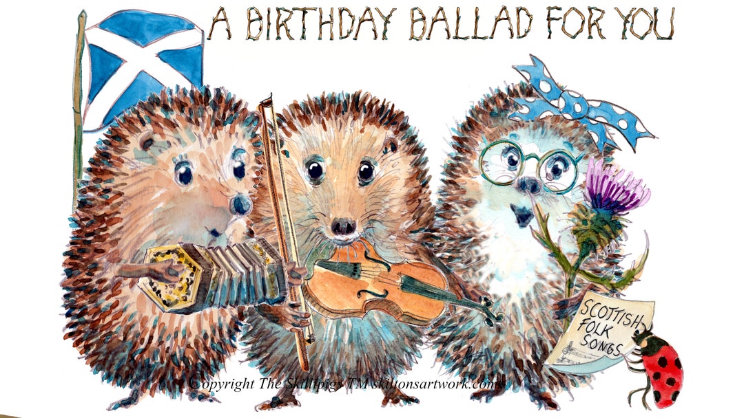 2503 Scottish Birthday Card Scotland Folk Group Hedgehogs Card A ...