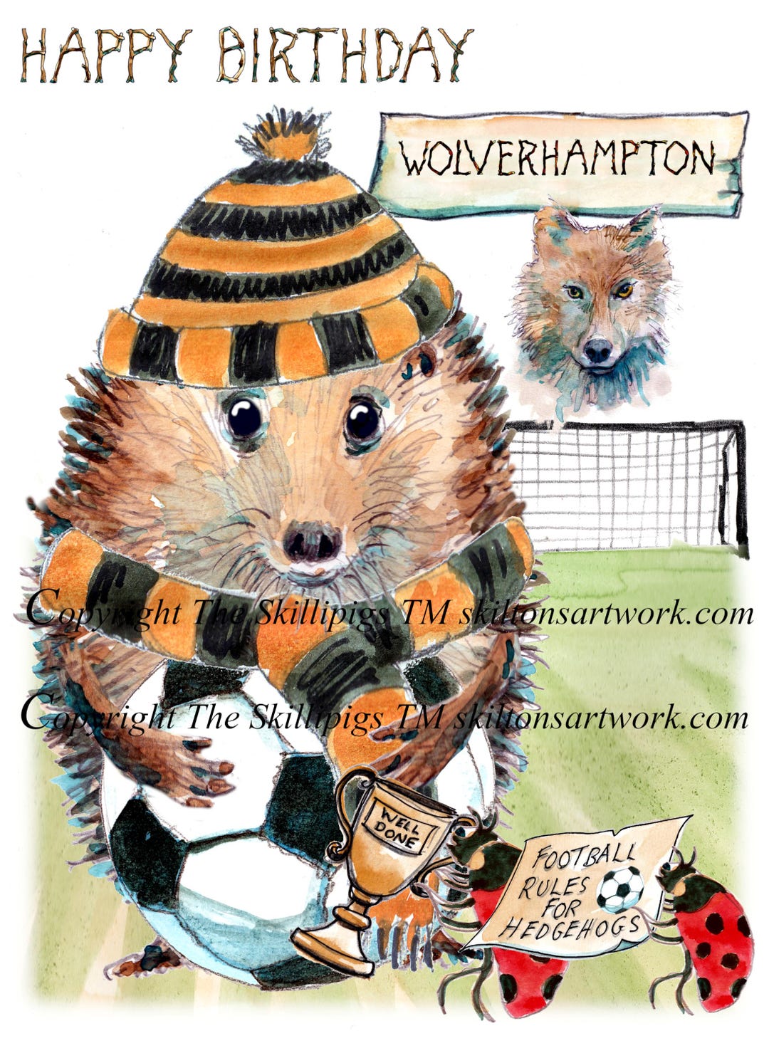Wolves Happy Birthday Supporter Card. A Hedgehog Wanderers Football ...