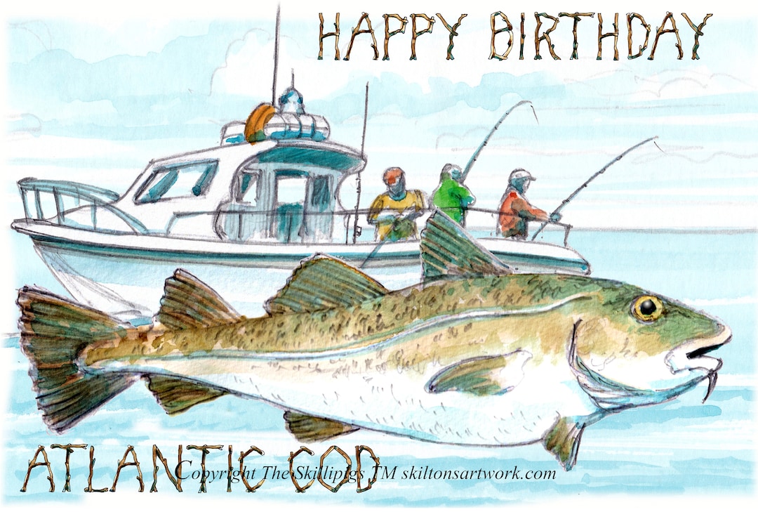 3392 Sea Fishing BIRTHDAY Card, Atlantic Cod Can Be Personalised Sent ...