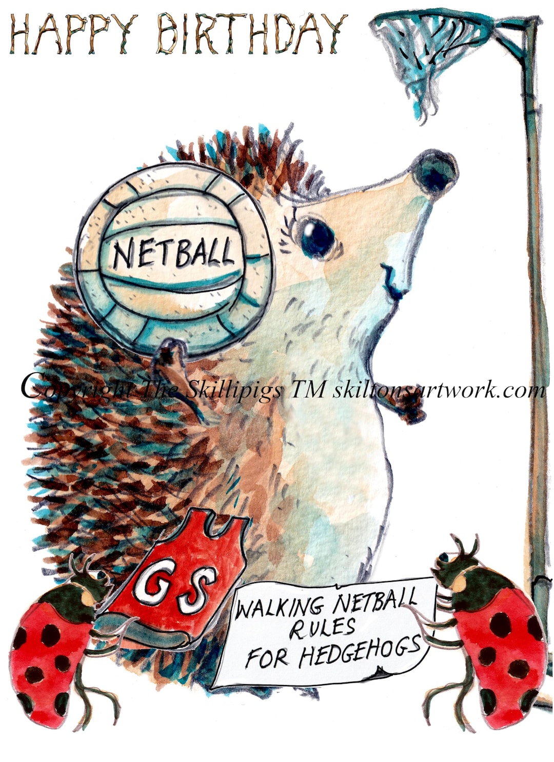4730 Walking Netball Happy Birthday Card Netball Player Slower Walking ...