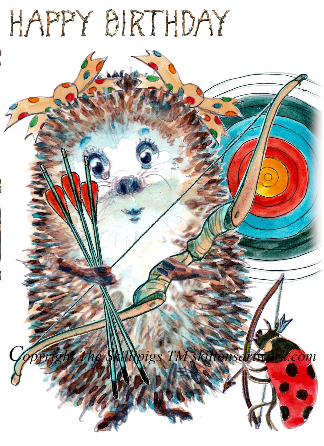 4109 Archer Birthday Card Happy Birthday With a Hedgehog Archer With ...