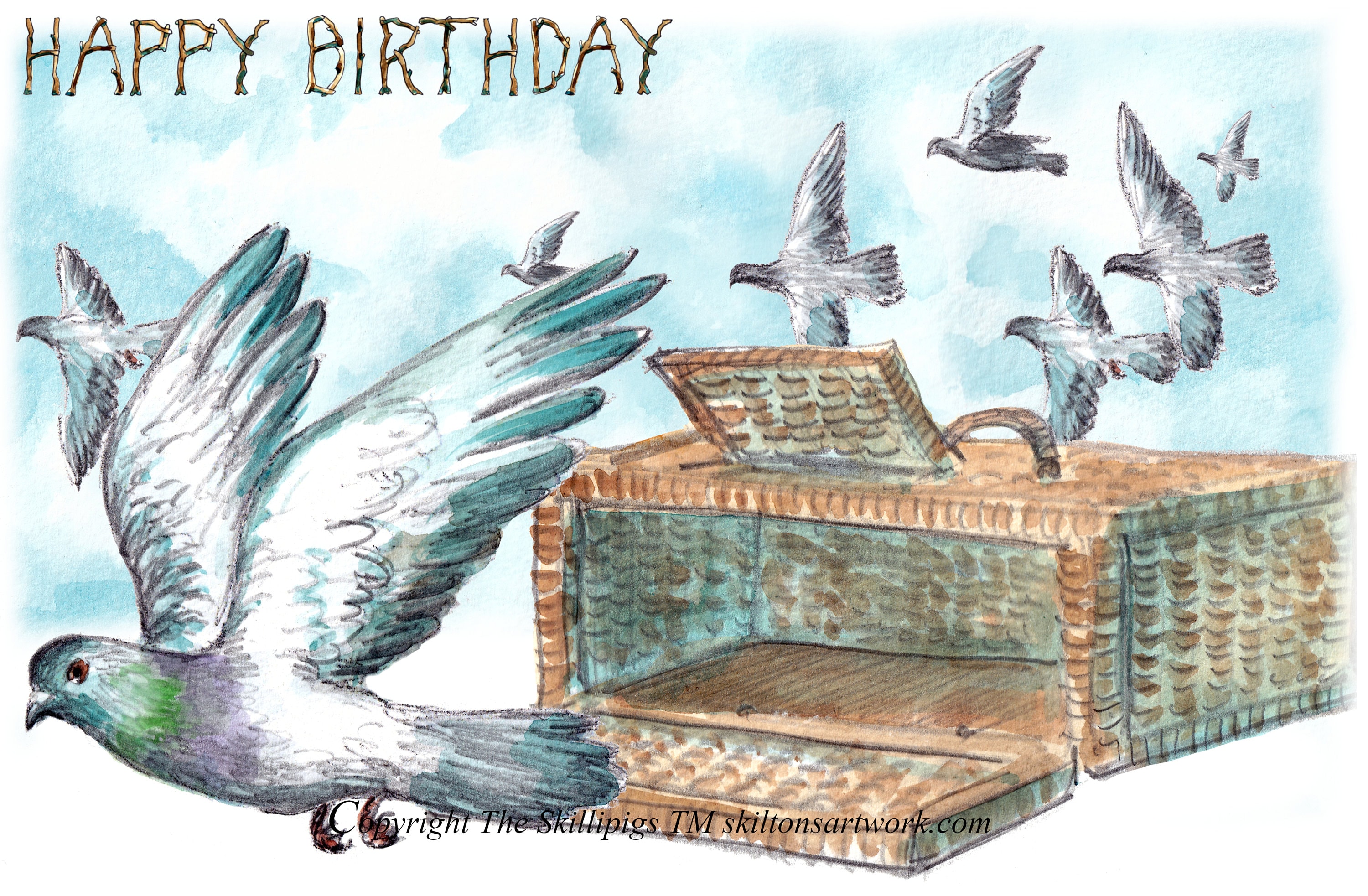 HAPPY BIRTHDAY Card Pigeon Racing or Homing Pigeon Fancier or Flying ...
