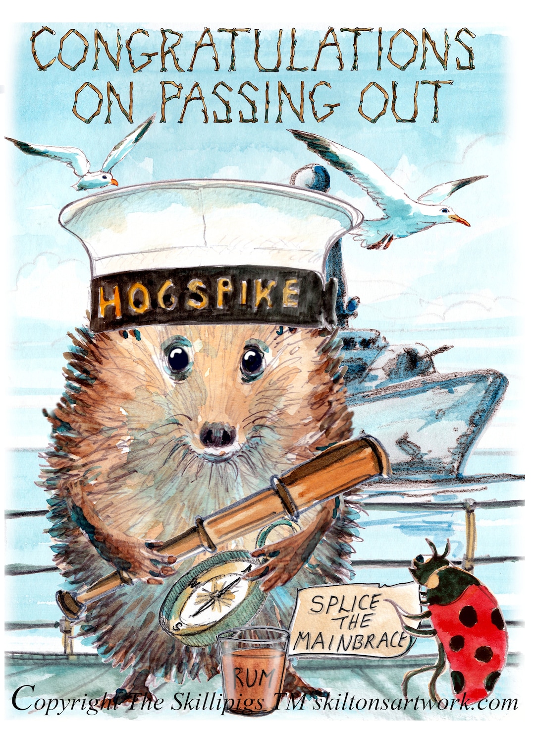 3342 PASSING OUT Congratulations Card. Hedgehog Sailor Royal Navy Can ...