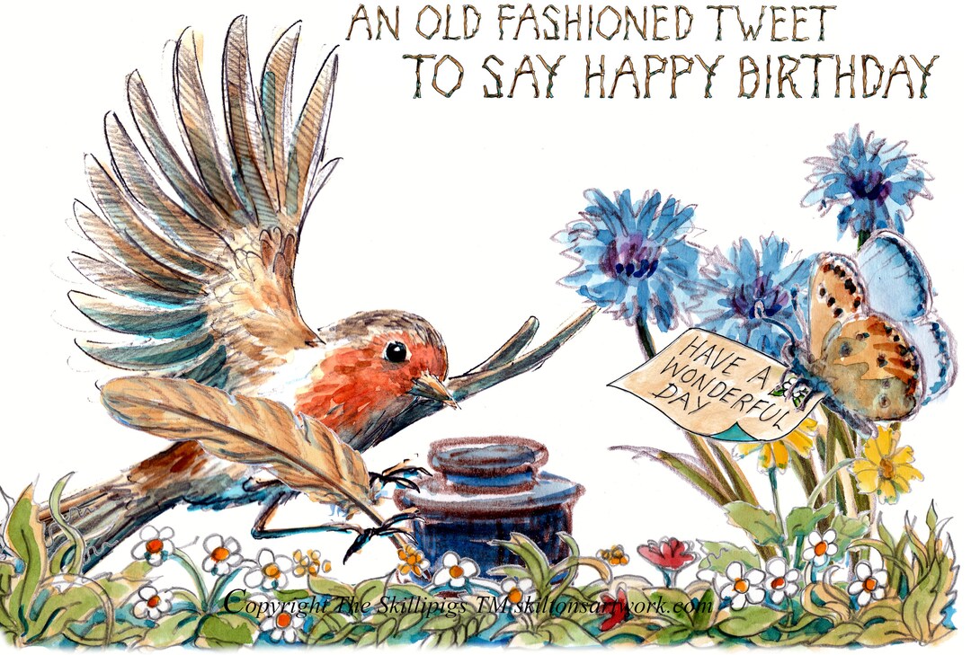 3395 Tweet Happy Birthday Card Robin Happy Birthday Card Saying ' an ...