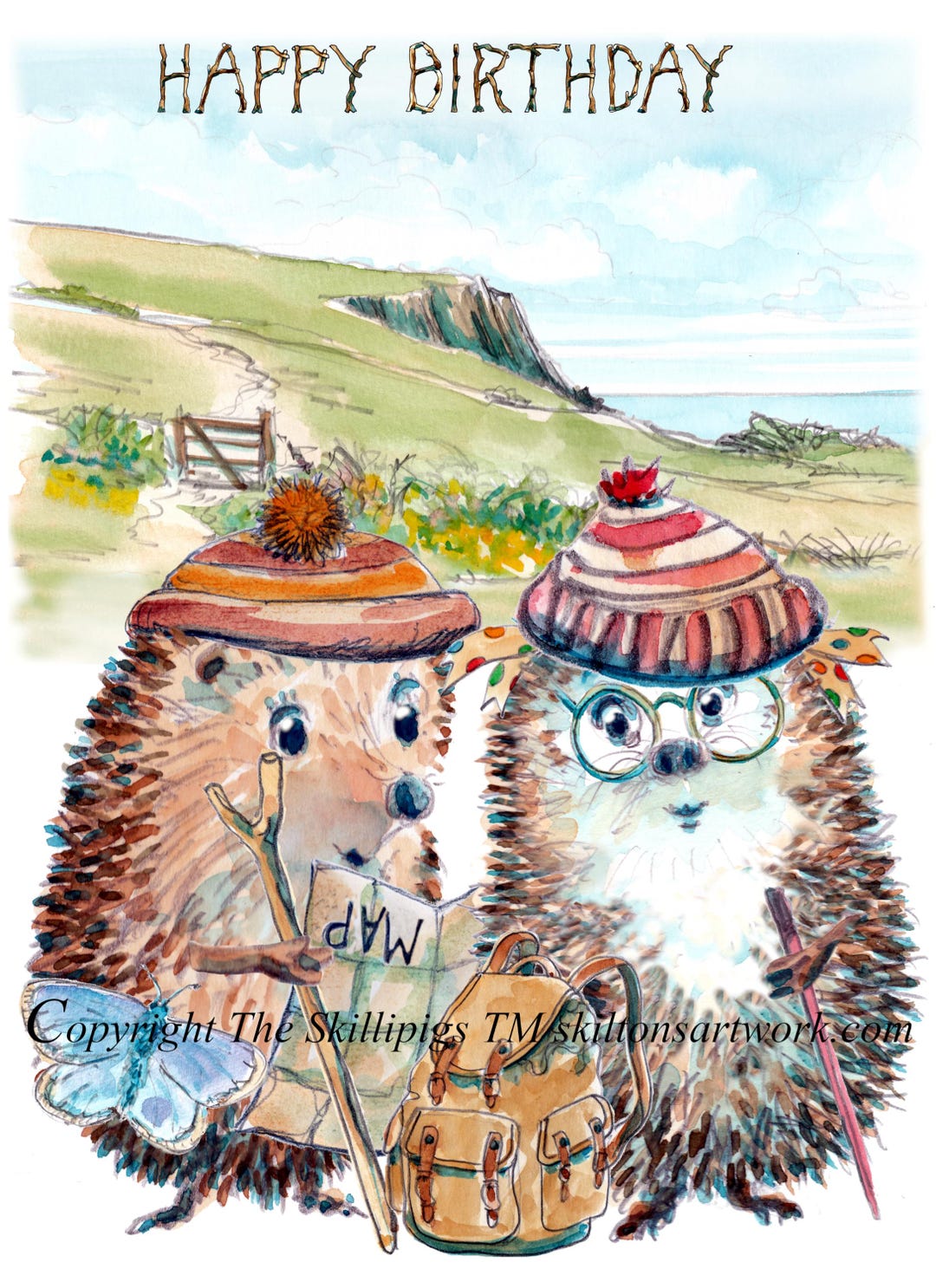 4709 Walking Coastal Path Happy Birthday Card Hedgehog Ramblers on ...