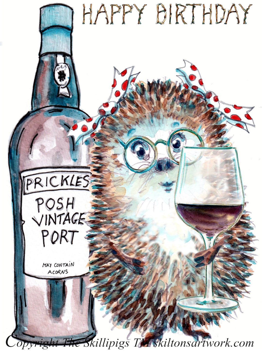3462 Posh HAPPY BIRTHDAY Port Drinking Card, Hedgehog Female With a ...