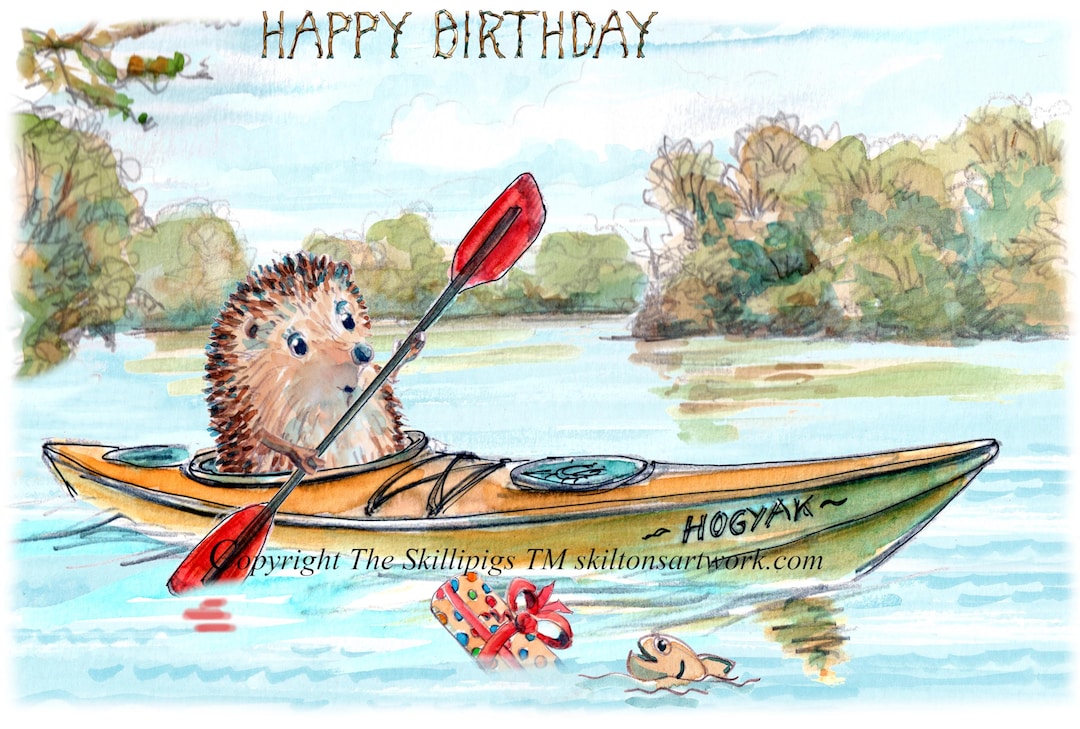 4421 Kayak Birthday Card With a Hedgehog Kayaking Can Be Personalised ...