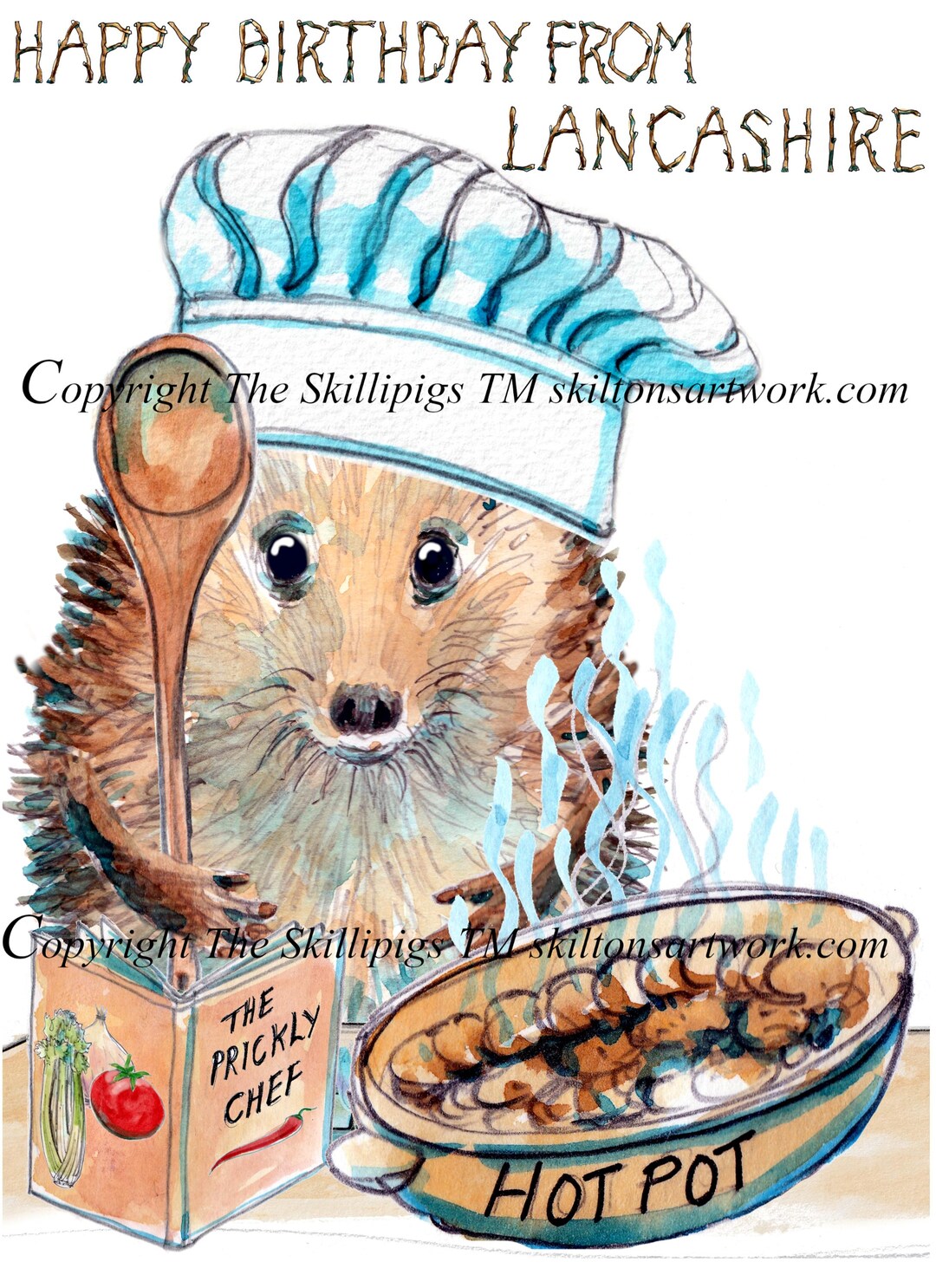 73 Lancashire Birthday Card Hedgehog Hotpot Chef Cooking Birthday ...