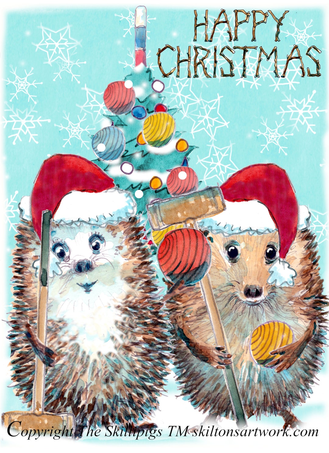 3423 Happy Christmas Croquet Players Card These Game Players in the ...