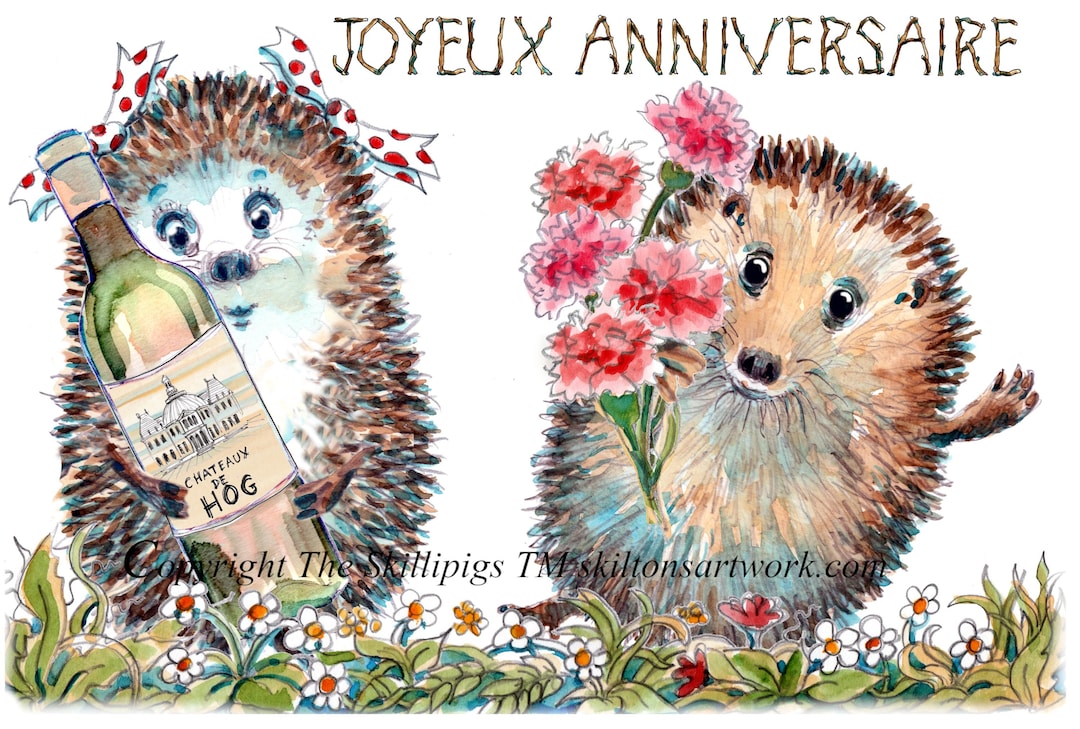 Joyeux Anniversaire French Language Happy Birthday Card Wine, Flowers ...