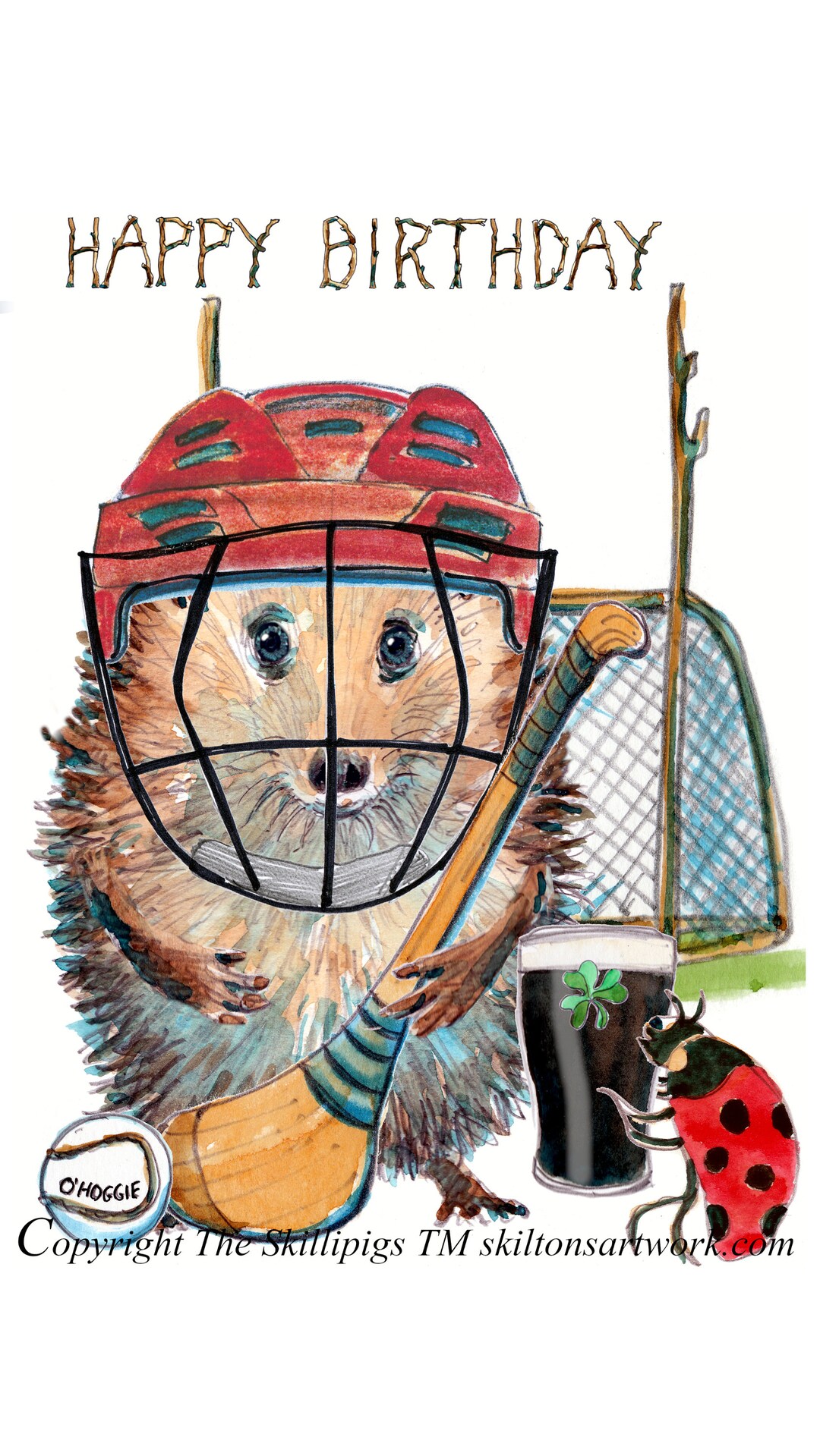 2837 Hurling HAPPY BIRTHDAY Card With Hedgehog Irish Hurling Player a ...