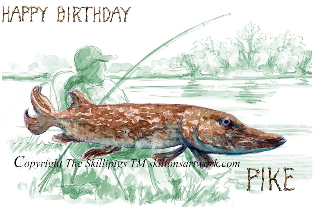 4095 Pike Birthday Card Happy Birthday Card Pike Coarse Fisherman or ...
