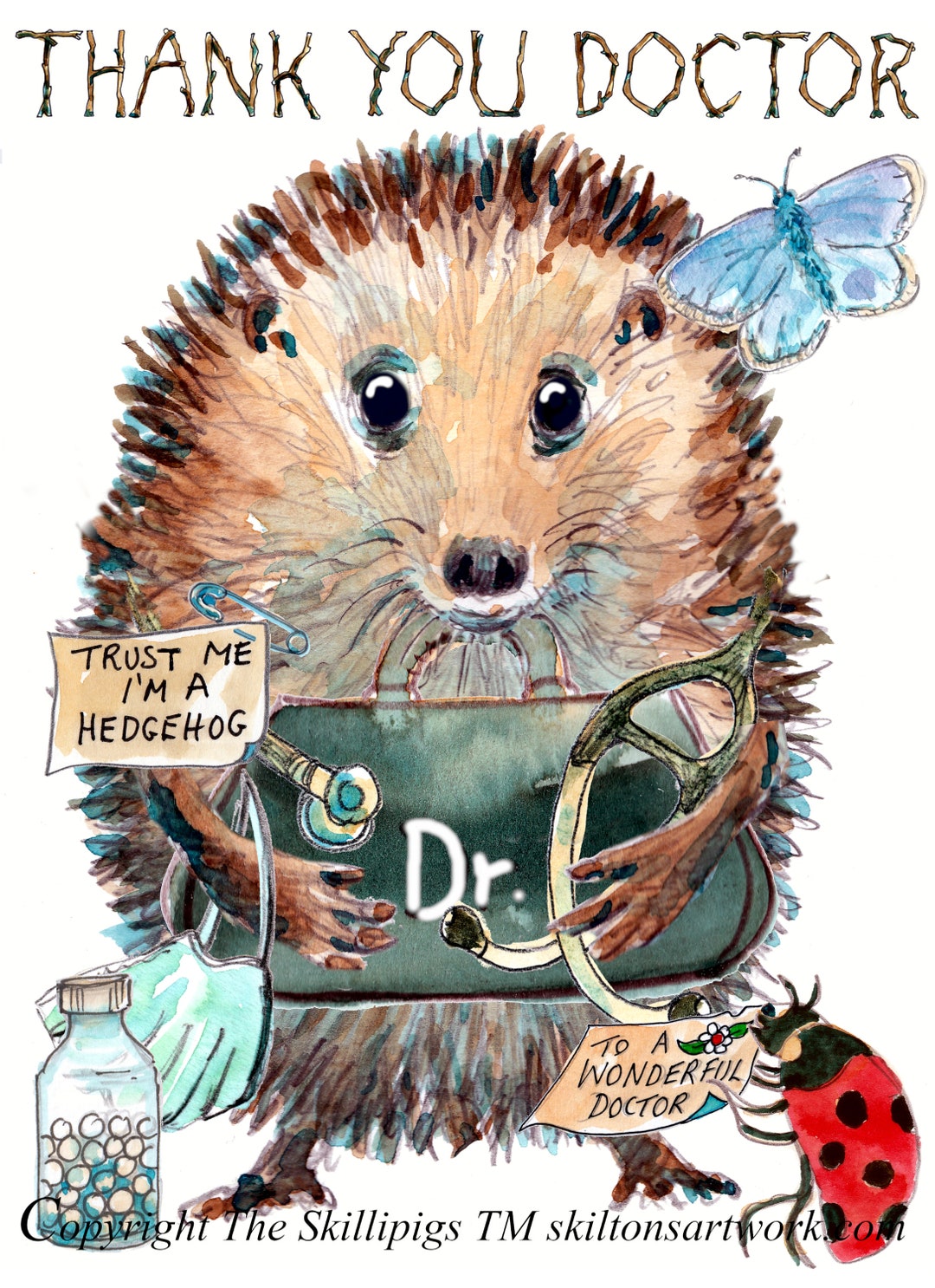 Doctor THANK YOU Card. to a Wonderful Doctor a Note Says Hedgehog ...
