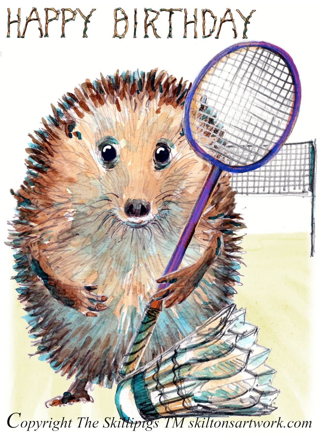 Happy Birthday Card Badminton Racket Sports Player Hedgehog - Etsy