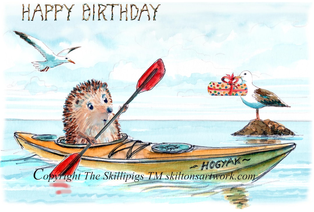 4414 Kayak Birthday Card Happy Birthday With Our Water Sports Hedgehog ...