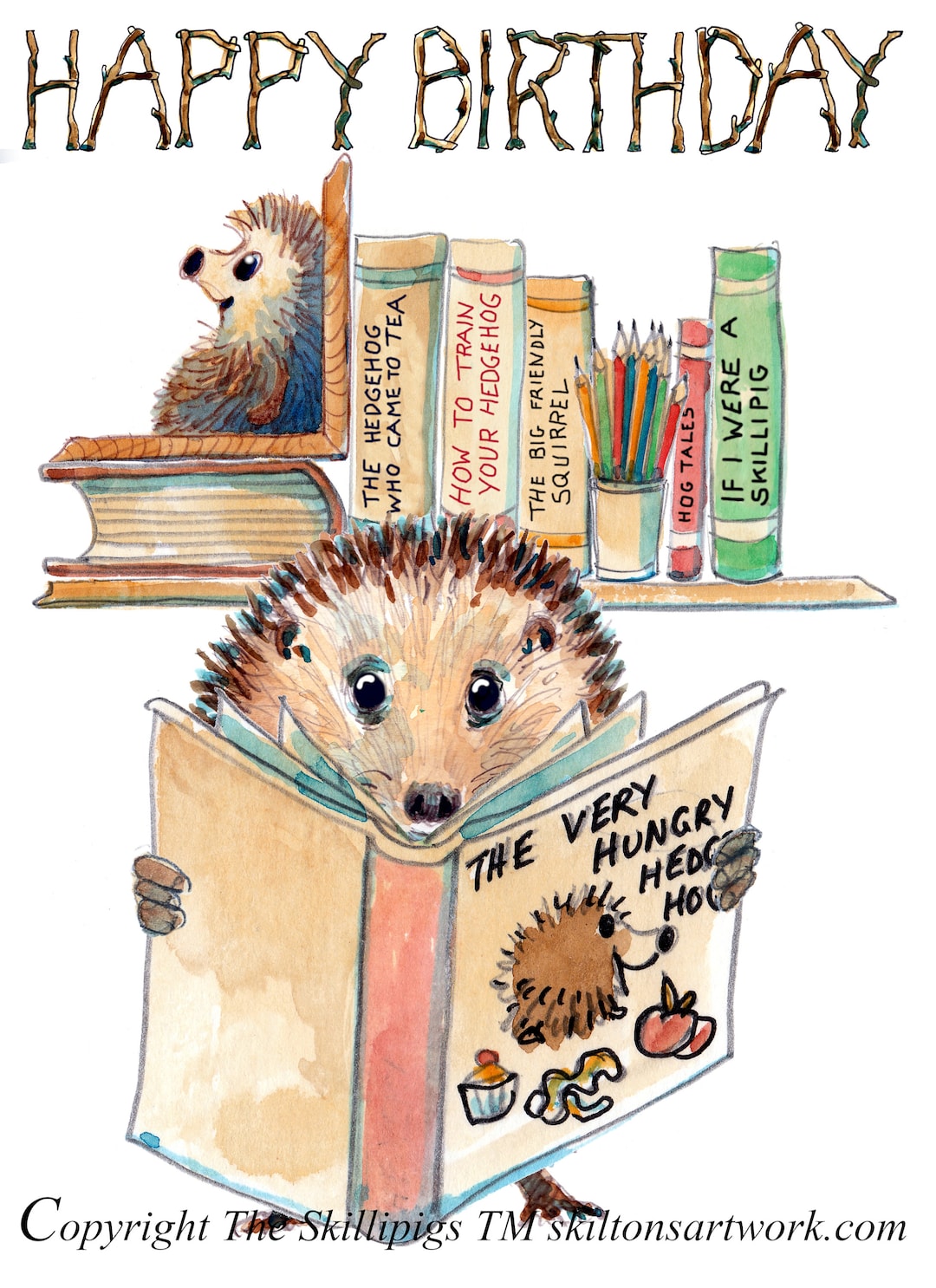 126 Reading Happy Birthday Card, Book Reader Card, 'the Very Hungry ...