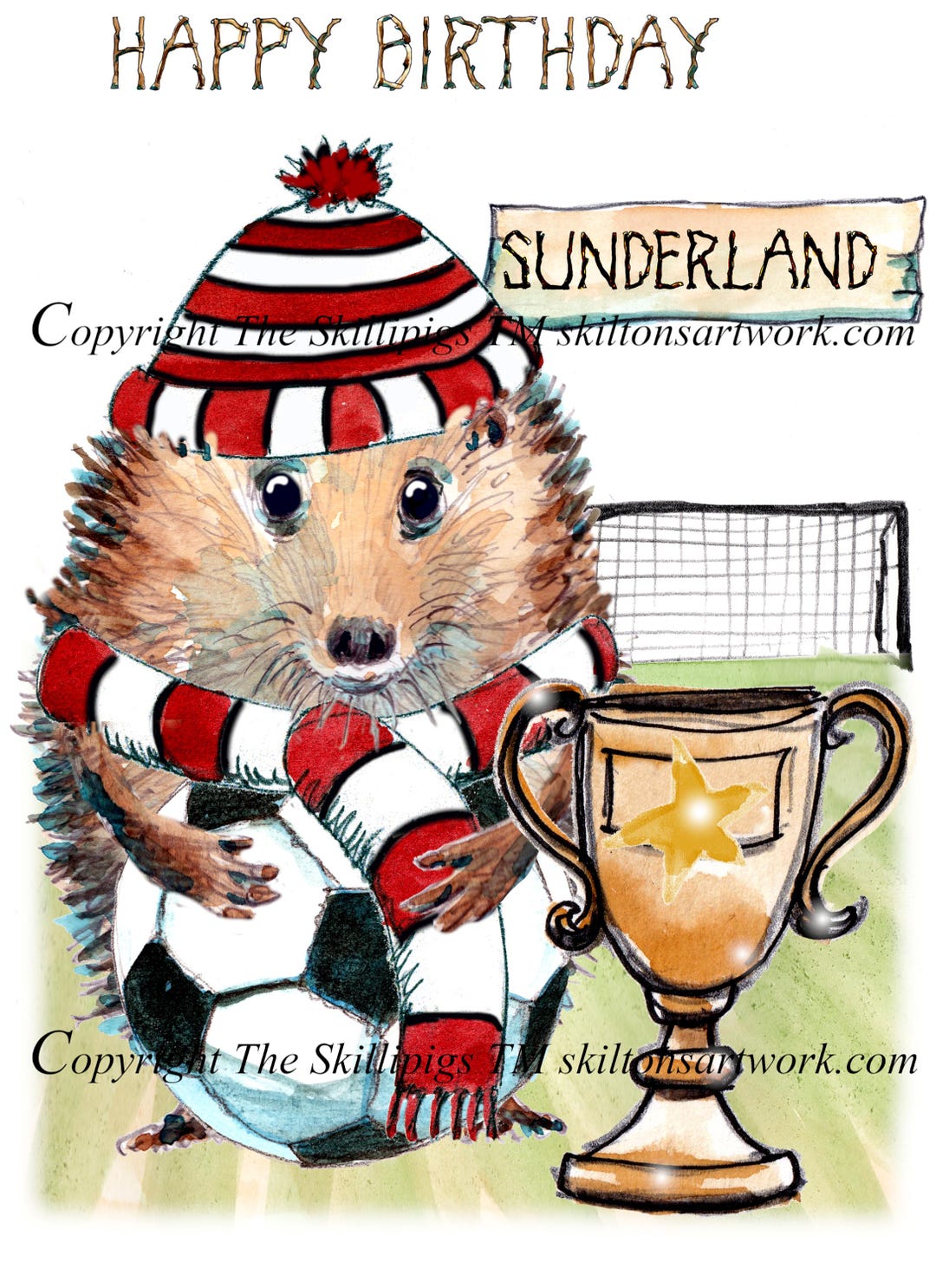 Sunderland Supporter Football Birthday Card. Hedgehog With Hat and ...