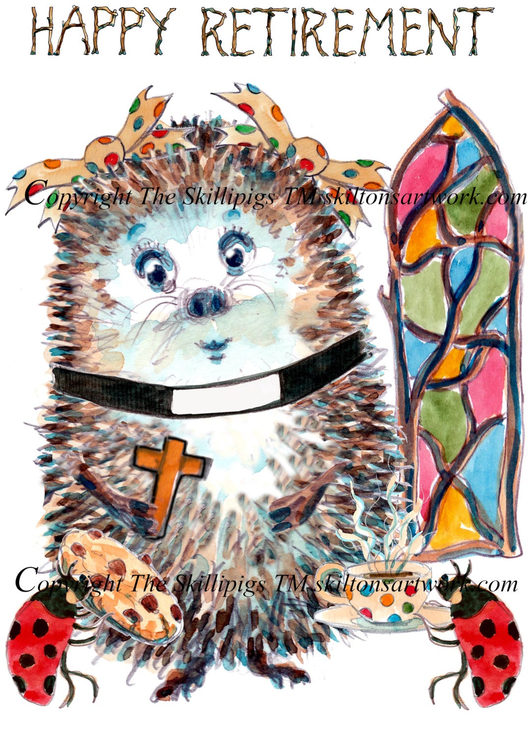 4855 HAPPY RETIREMENT Card Female Hedgehog Priest or Vicar Important ...